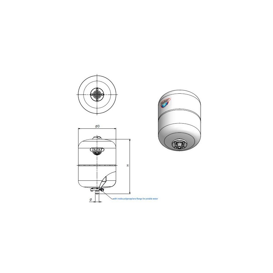 ΚΛΕΙΣΤΟ ΔΟΧΕΙΟ ΔΙΑΣΤΟΛΗΣ 12 LT ZILMET 10 bar ΚΑΘΕΤΟ ΥΔΡΕΥΣΗΣ τιμή